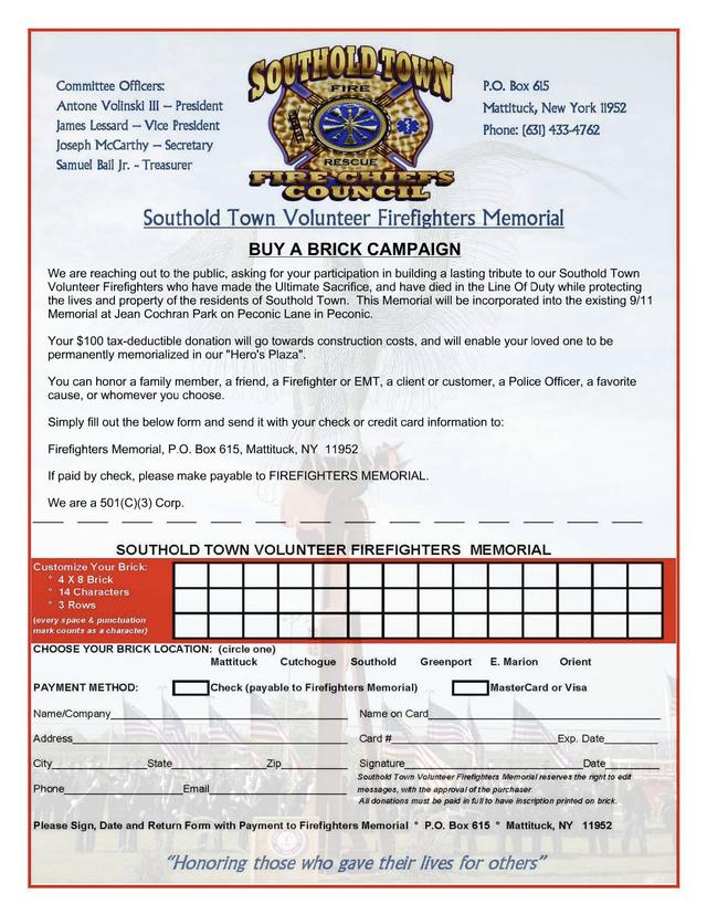 Volunteer Firefighter's Memorial in Peconic Buy-A-Brick. - Southold ...